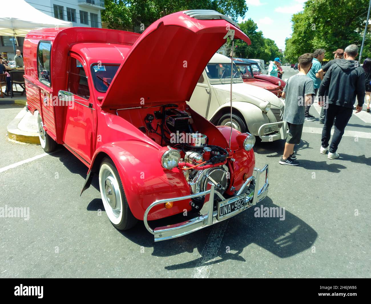 BUENOS AIRES, ARGENTINA - Nov 08, 2021: shot of an old red Citroen 2CV ...