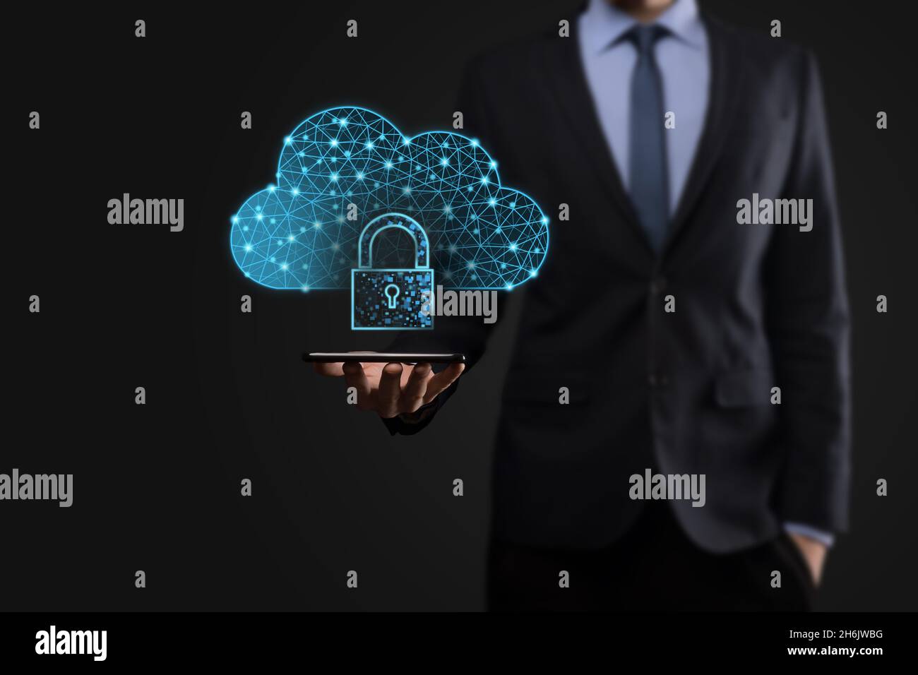 Cloud technology. Polygonal wireframe cloud storage sign with padlock ...