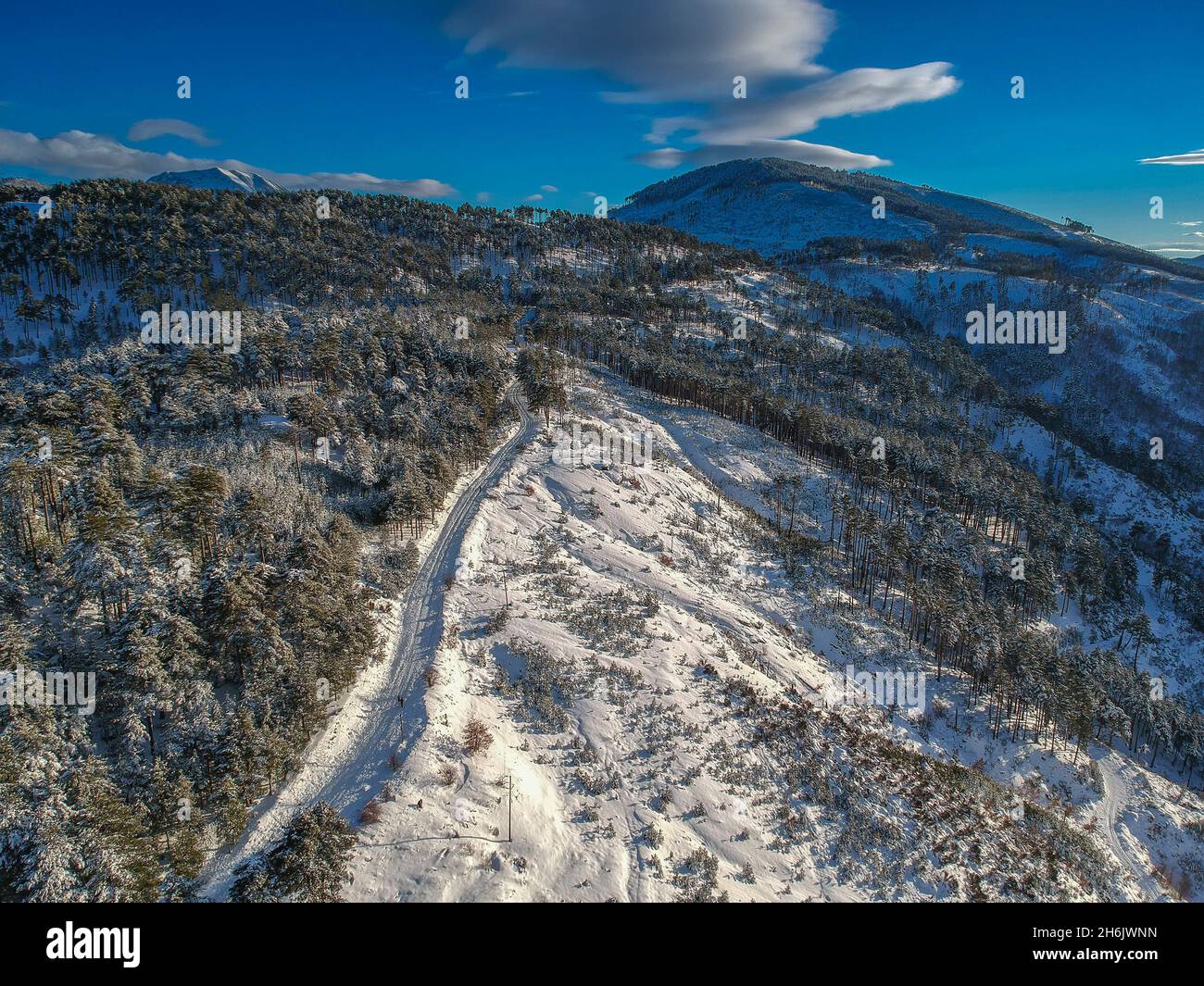Aerial view of the snowy mountain Taygetus (also known as Taugetus or ...