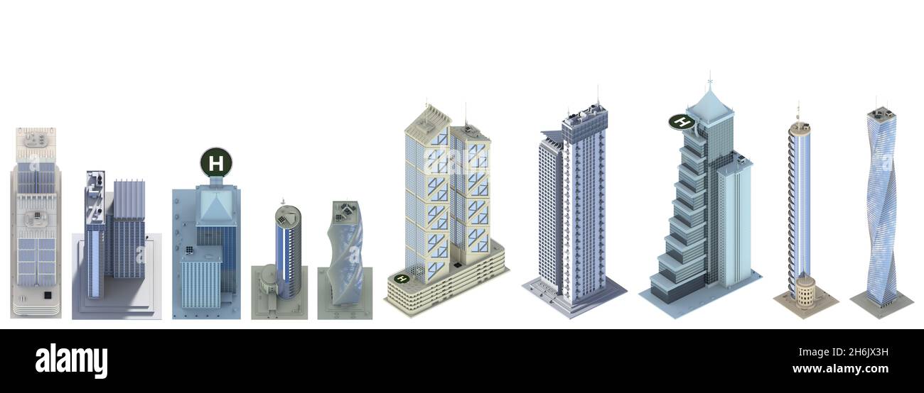 10 bottom view detailed renders of fictional design hi-tech houses with ...