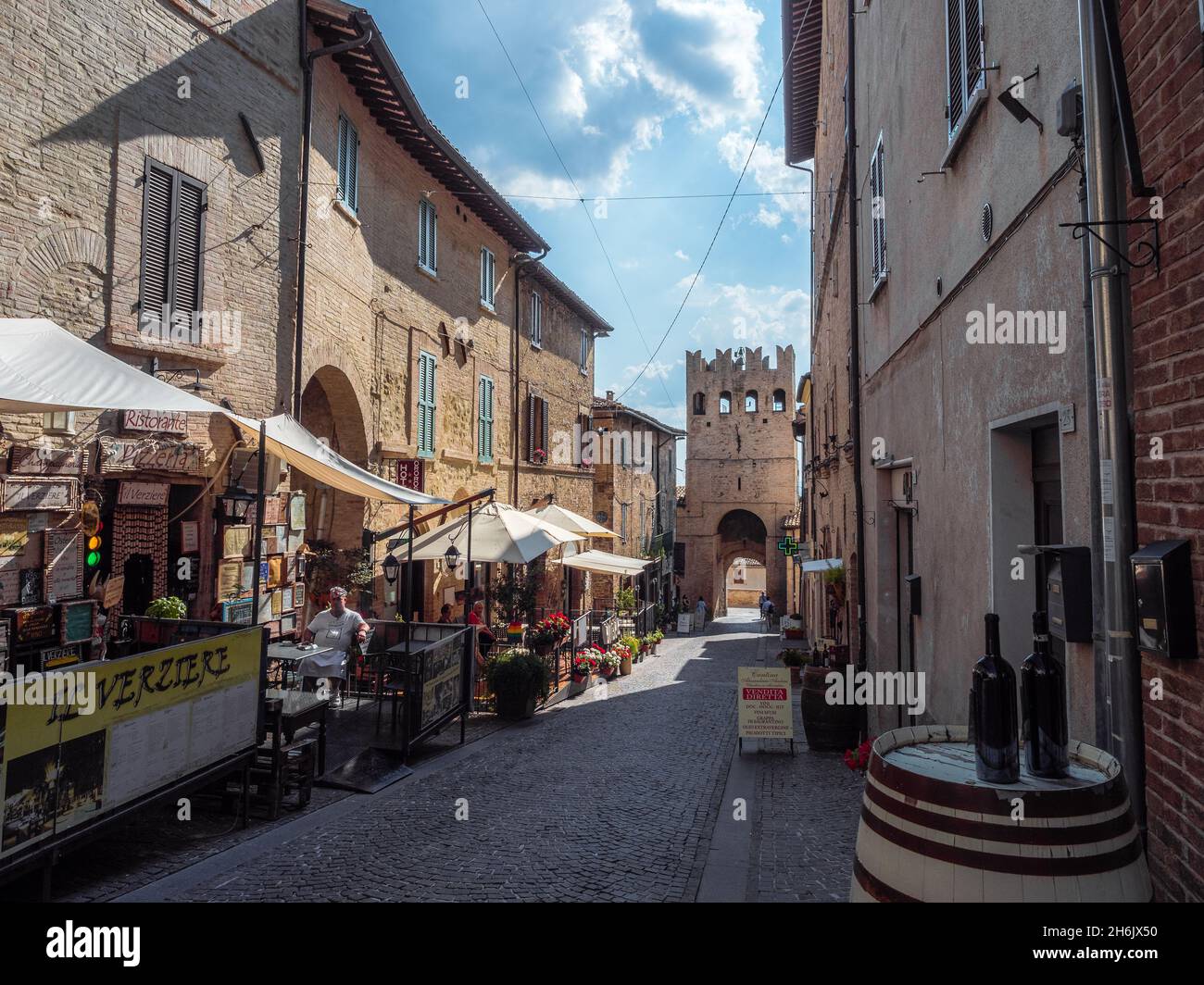 The main street in Montefalco with the entrance gate at the end of it ...