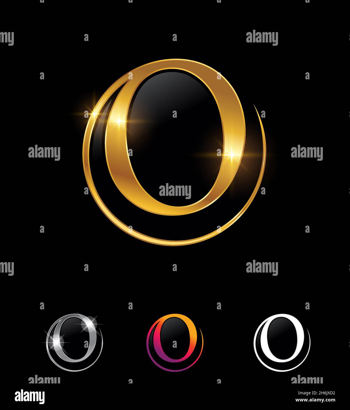 A Vector Illustration set of Golden Circle Letter O in black background ...