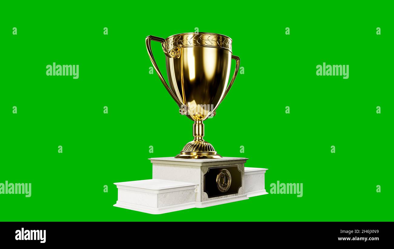 1st place prize cup with podium on green screen, isolated - object 3D ...