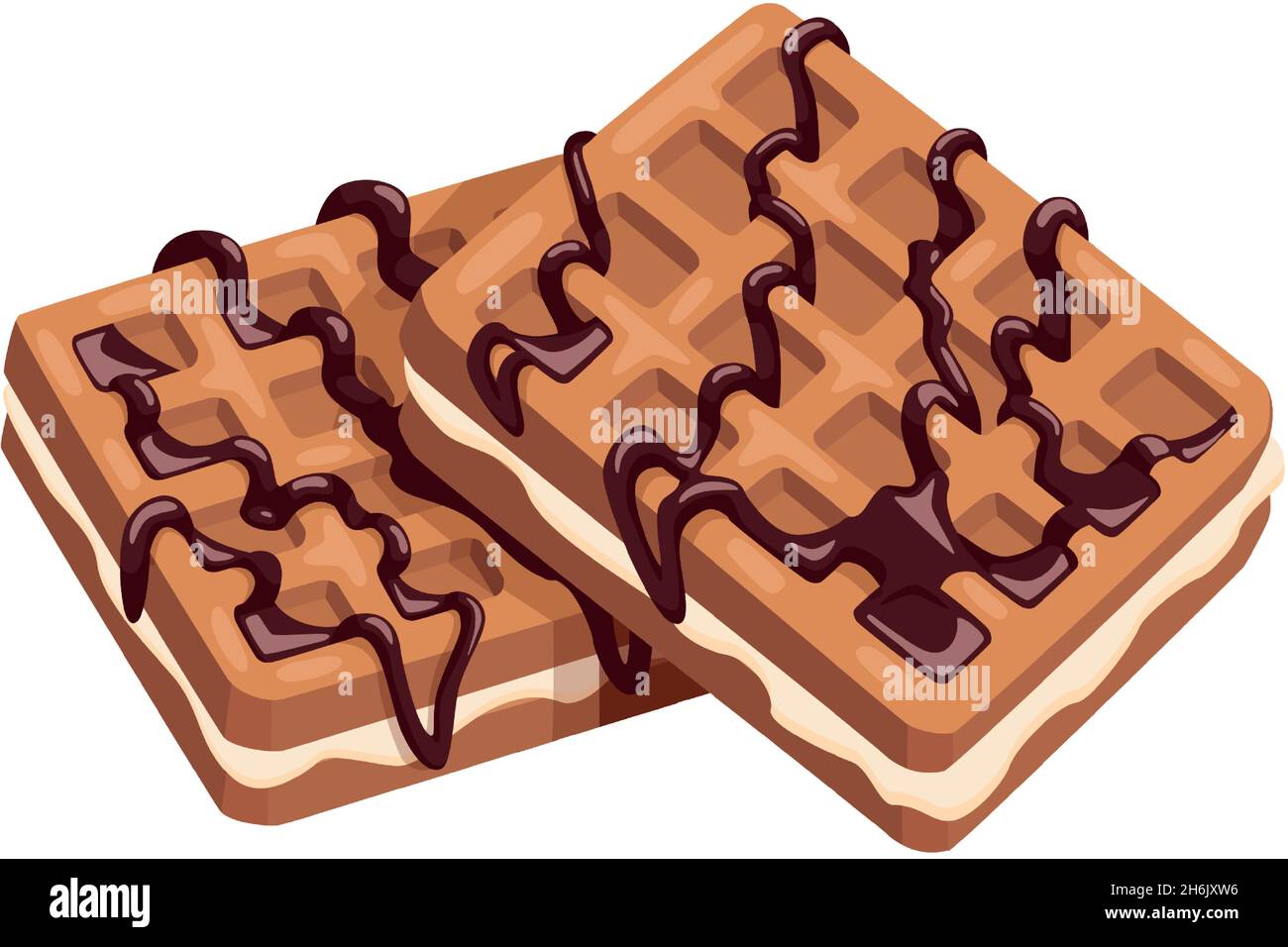 cartoon belgian waffles. Cream wafer with chocolate topping Stock ...