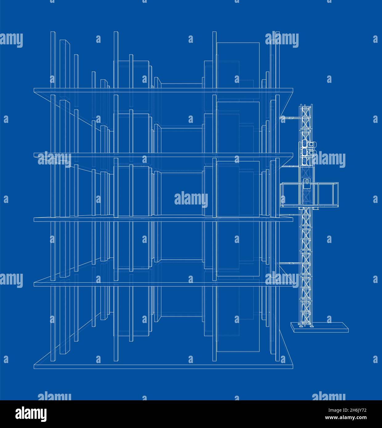 Building under construction with mast lifts Stock Photo - Alamy