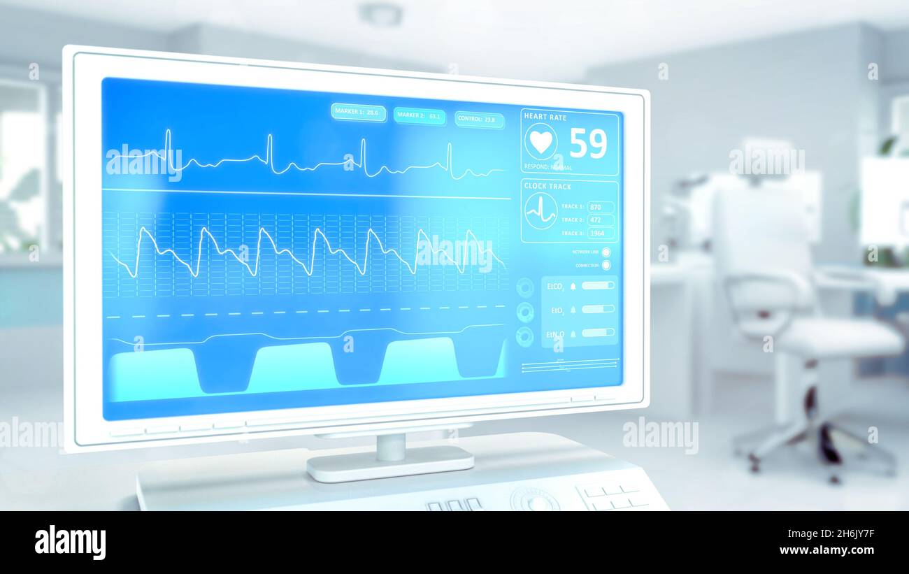 medical cure abstract monitor in high tech clinic room - cg object 3D ...