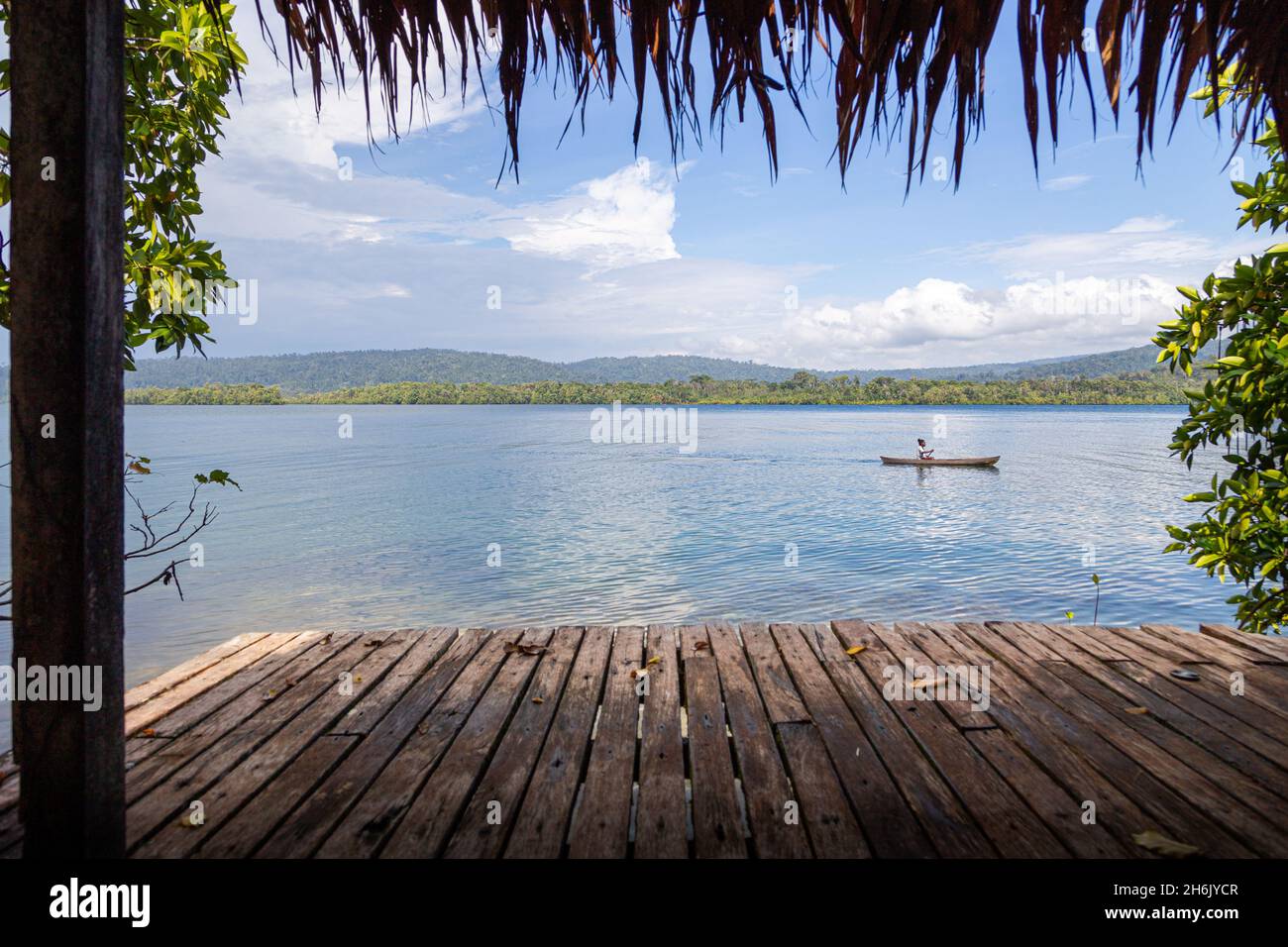 View from an Ecolodge balcony over Marovo Lagoon, in Western Province ...