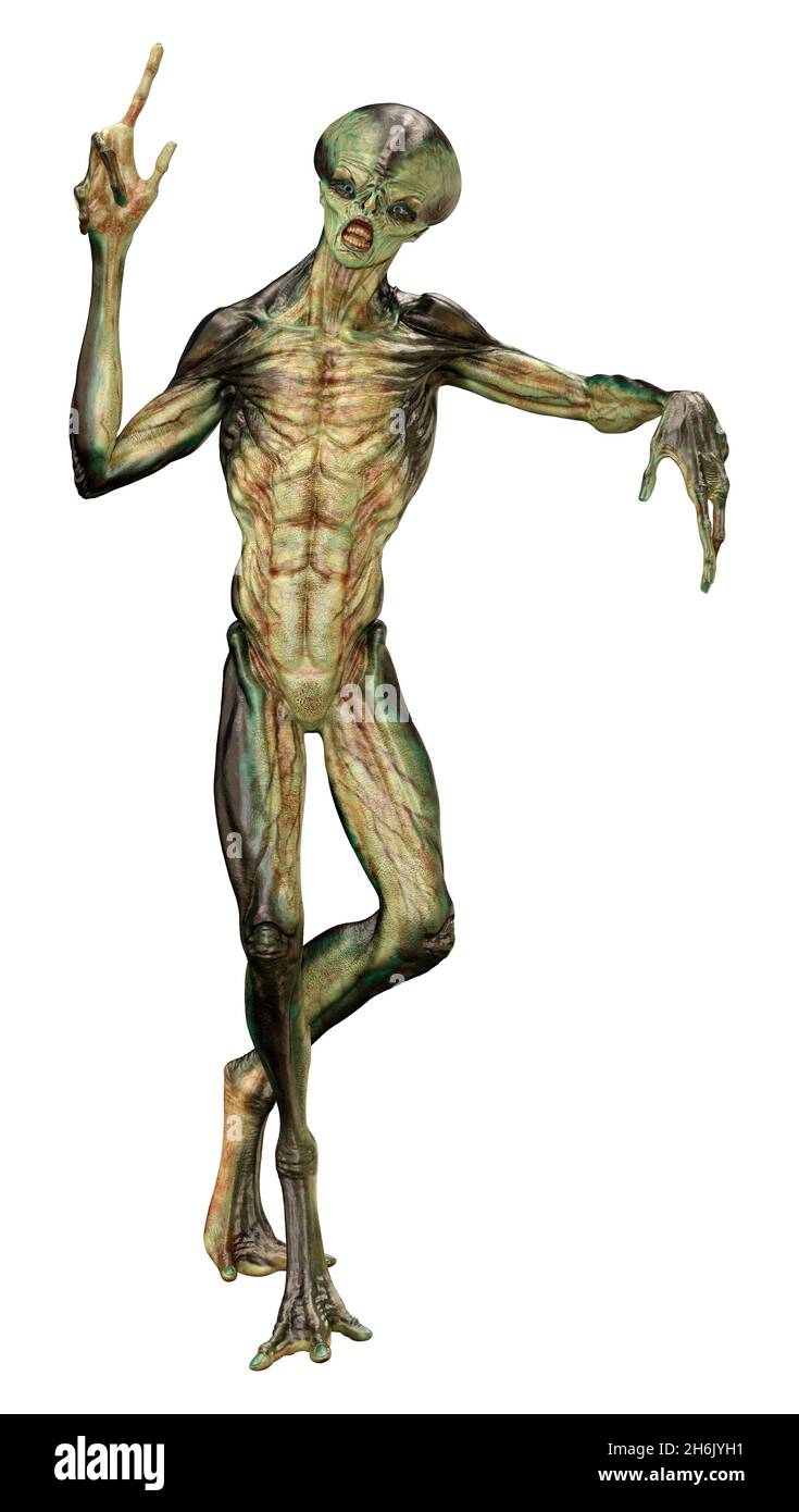 3D rendering of a green alien isolated on white background Stock Photo ...