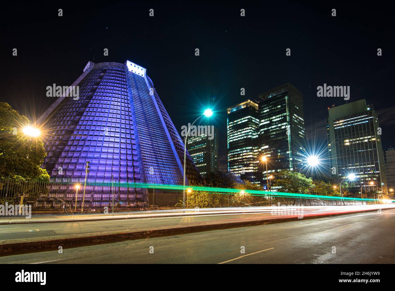 Metropolitan Cathedral of Rio de Janeiro Illuminated at Night Stock ...