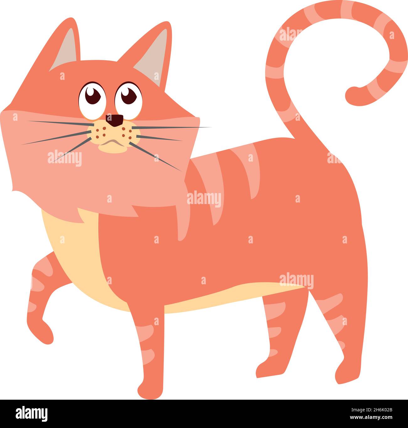 Striped red cat. Walking fluffy animal in cartoon style Stock Vector ...