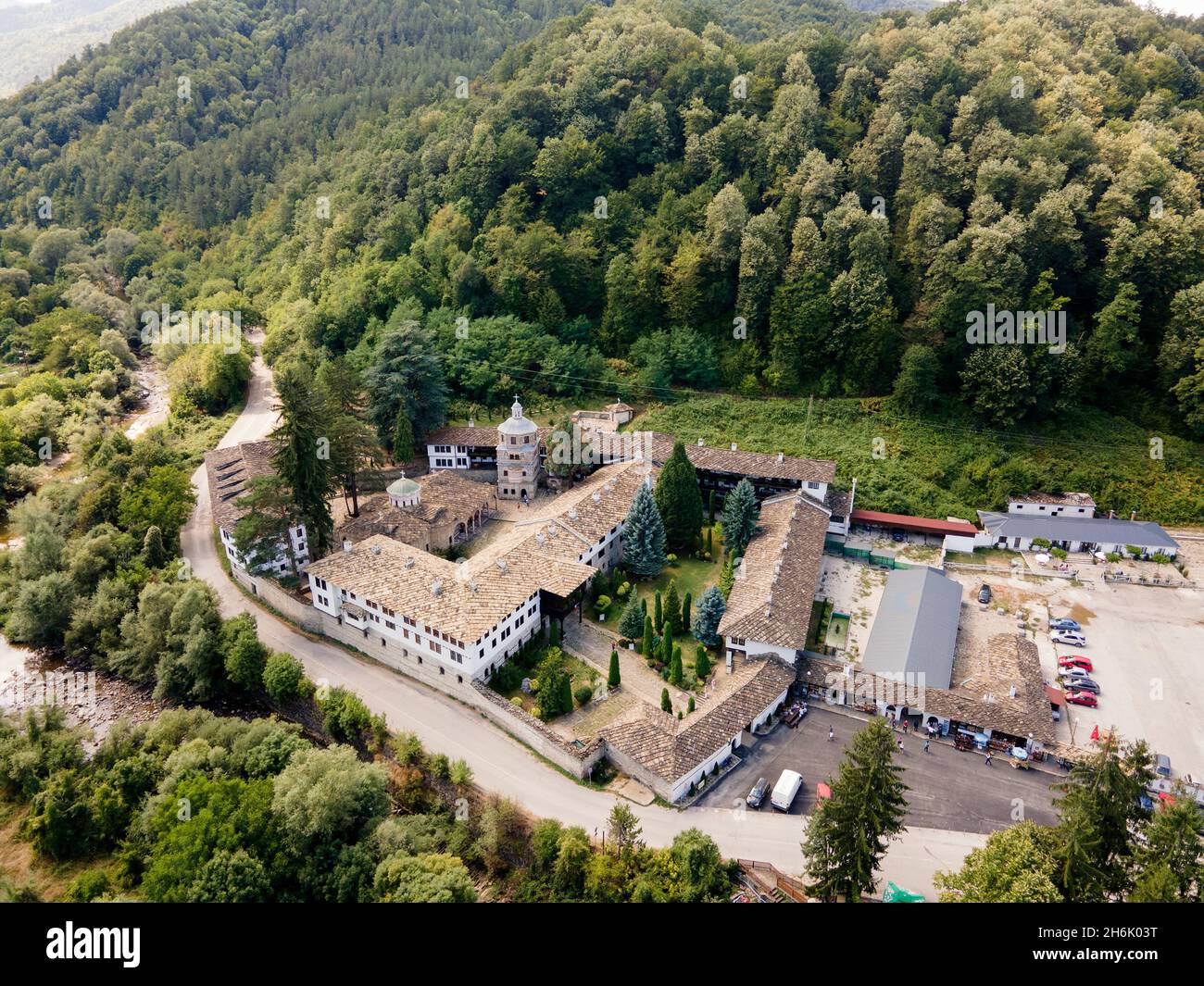Aerial view of Medieval Troyan Monastery of Assumption, Lovech region ...