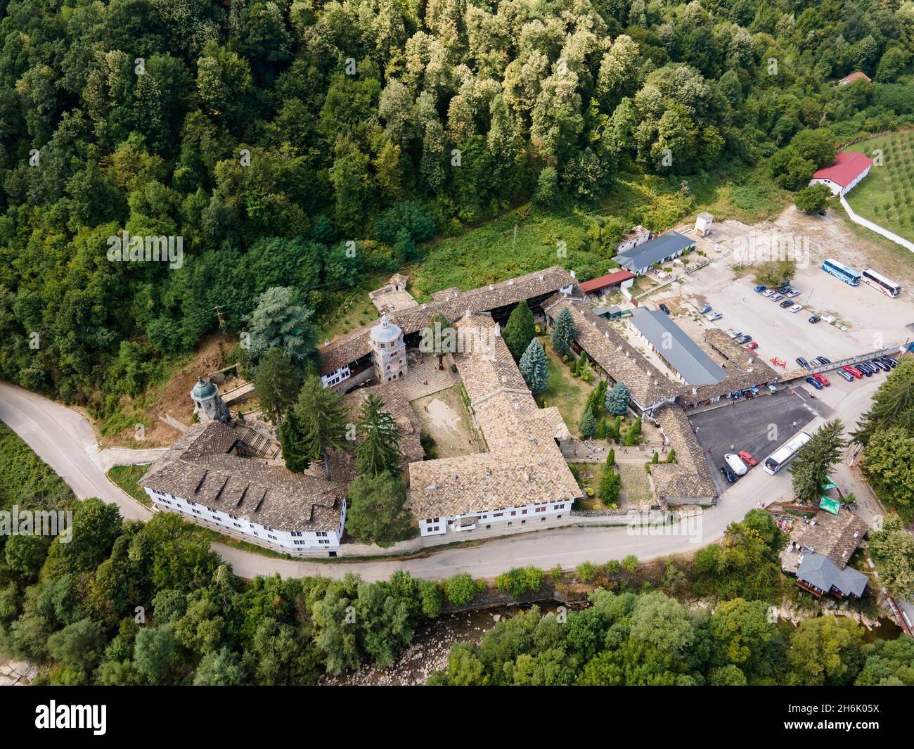 Aerial view of Medieval Troyan Monastery of Assumption, Lovech region ...
