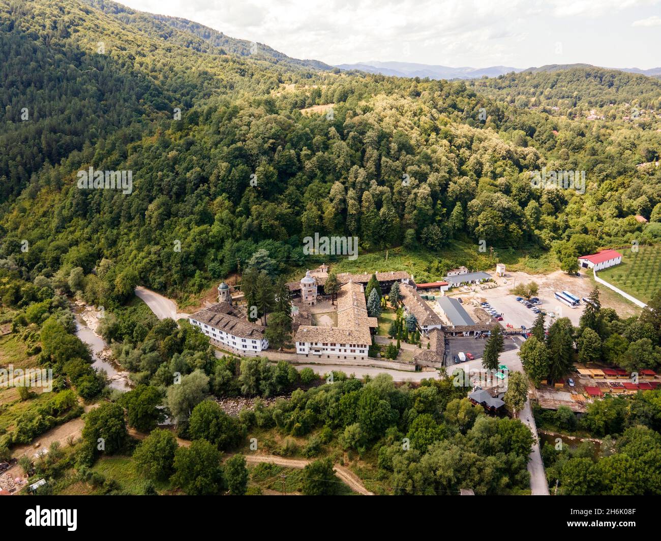 Aerial view of Medieval Troyan Monastery of Assumption, Lovech region ...