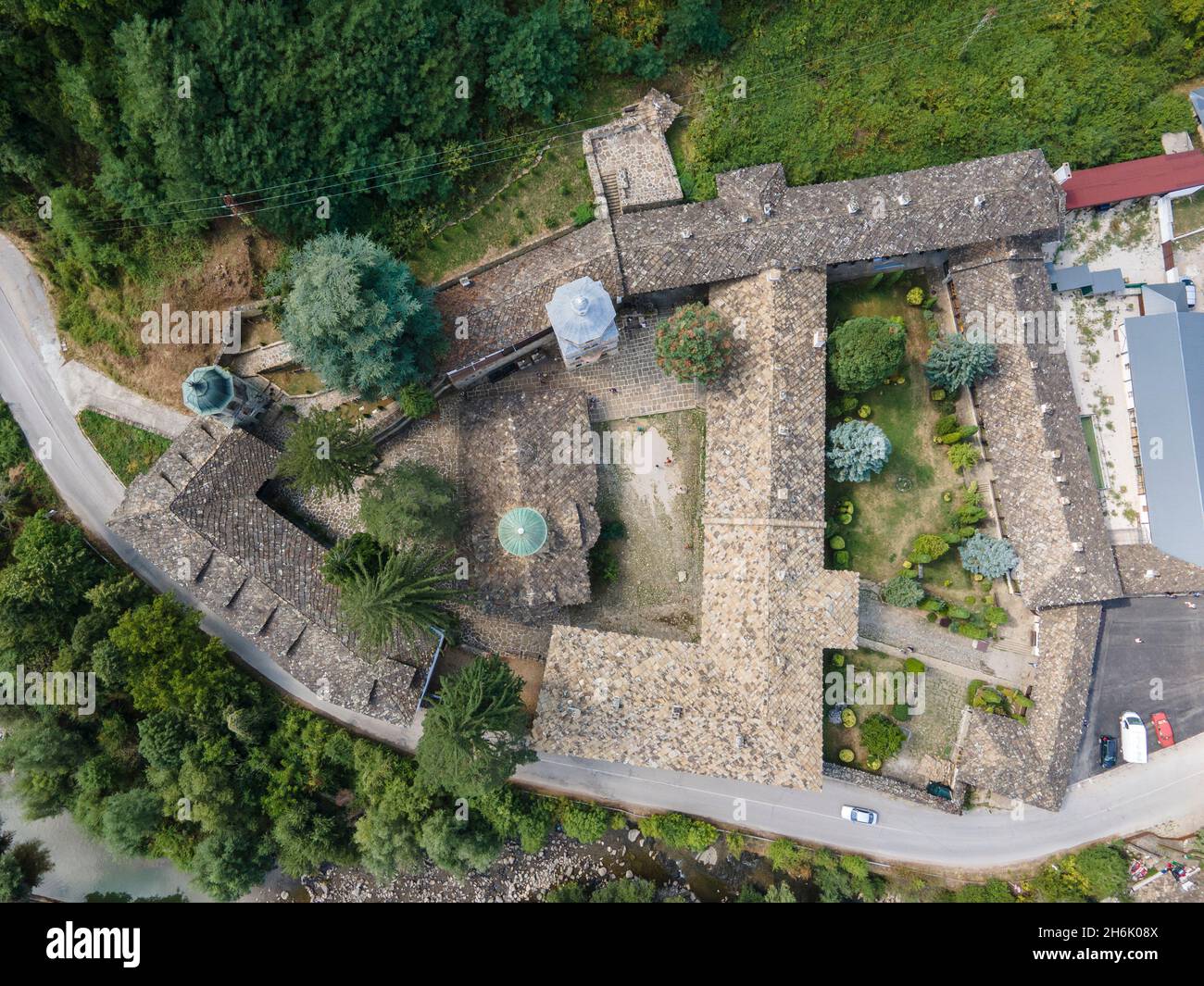 Aerial view of Medieval Troyan Monastery of Assumption, Lovech region ...