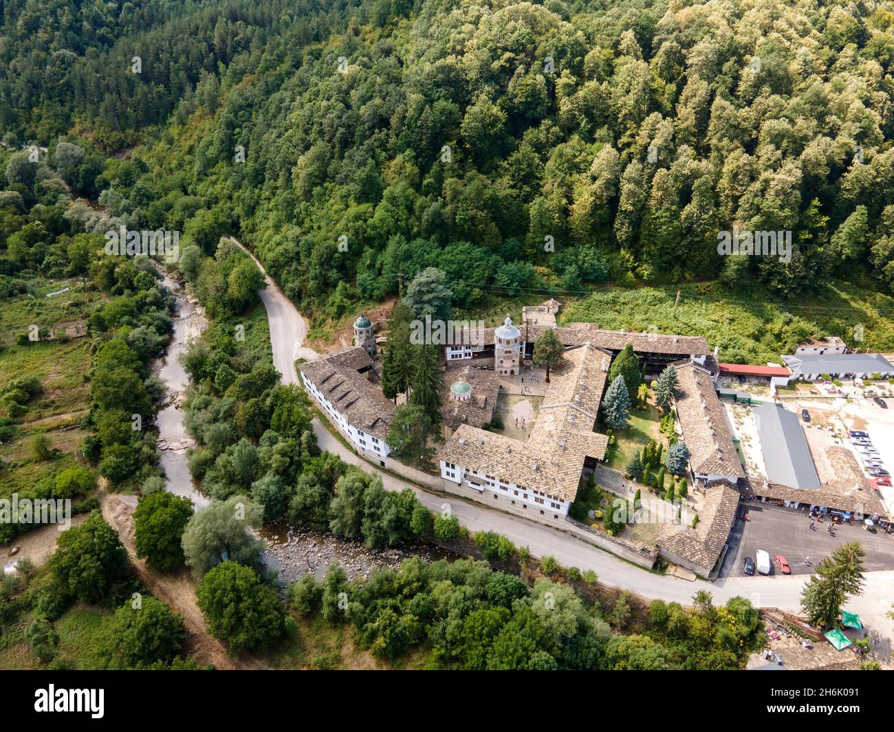 Aerial view of Medieval Troyan Monastery of Assumption, Lovech region ...