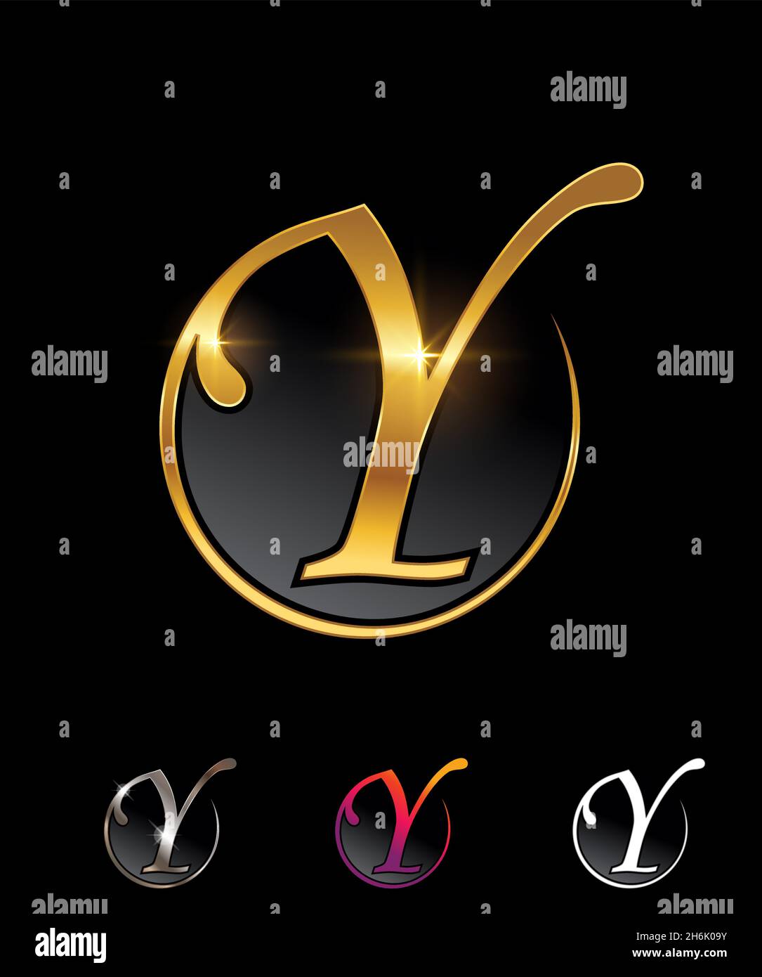 A vector Illustration set of Golden Circle Monogram Initial Letter Y ...