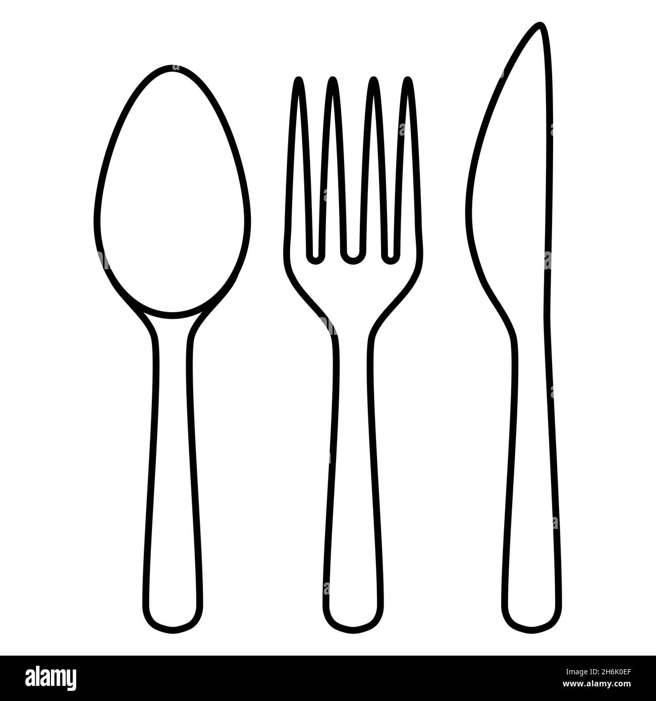 Kitchen toolscutlery set of spoon, fork, and knife outline simple minimalistic flat design ...