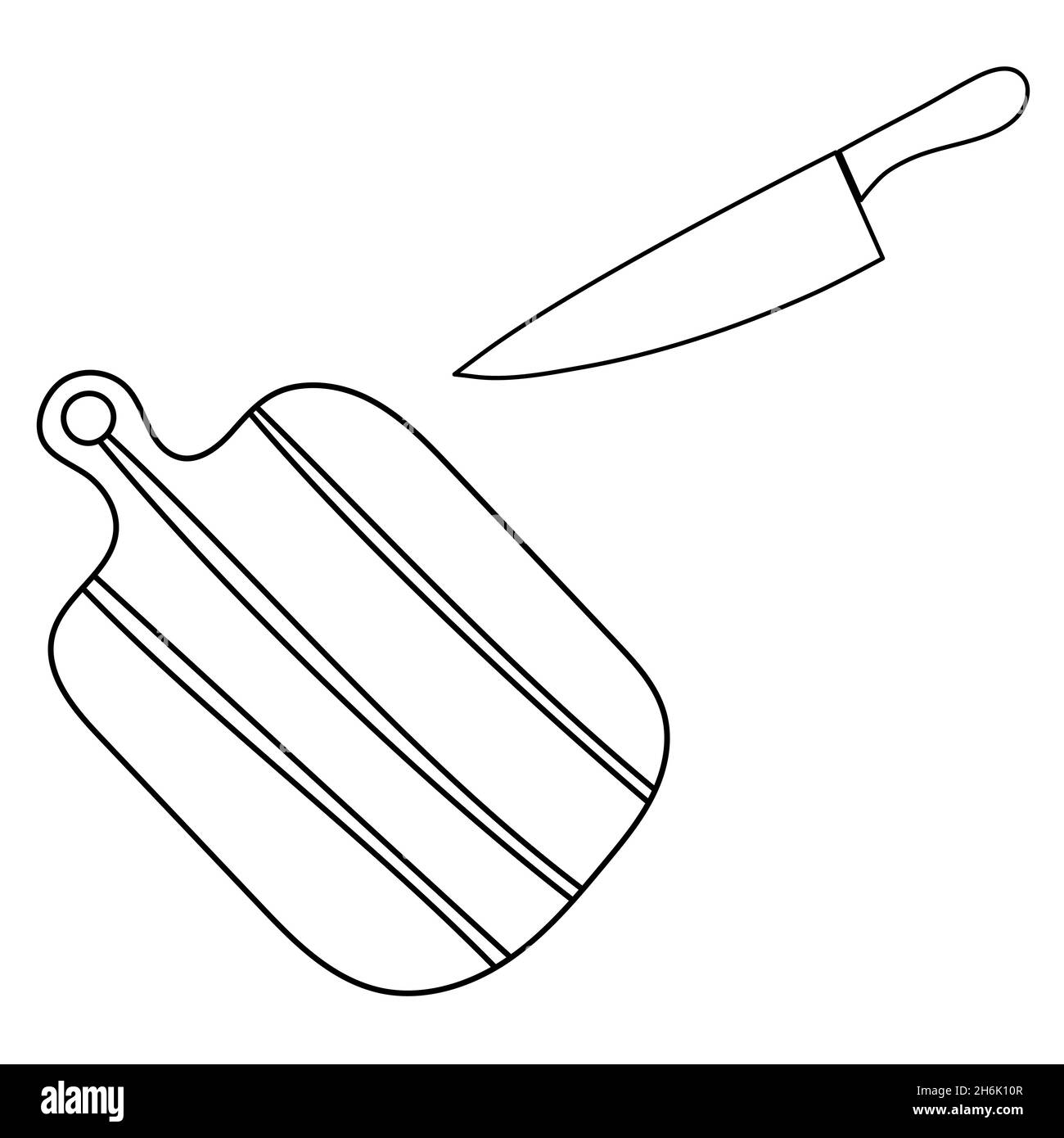 Kitchen tools set of cutting board and carving knife outline simple ...