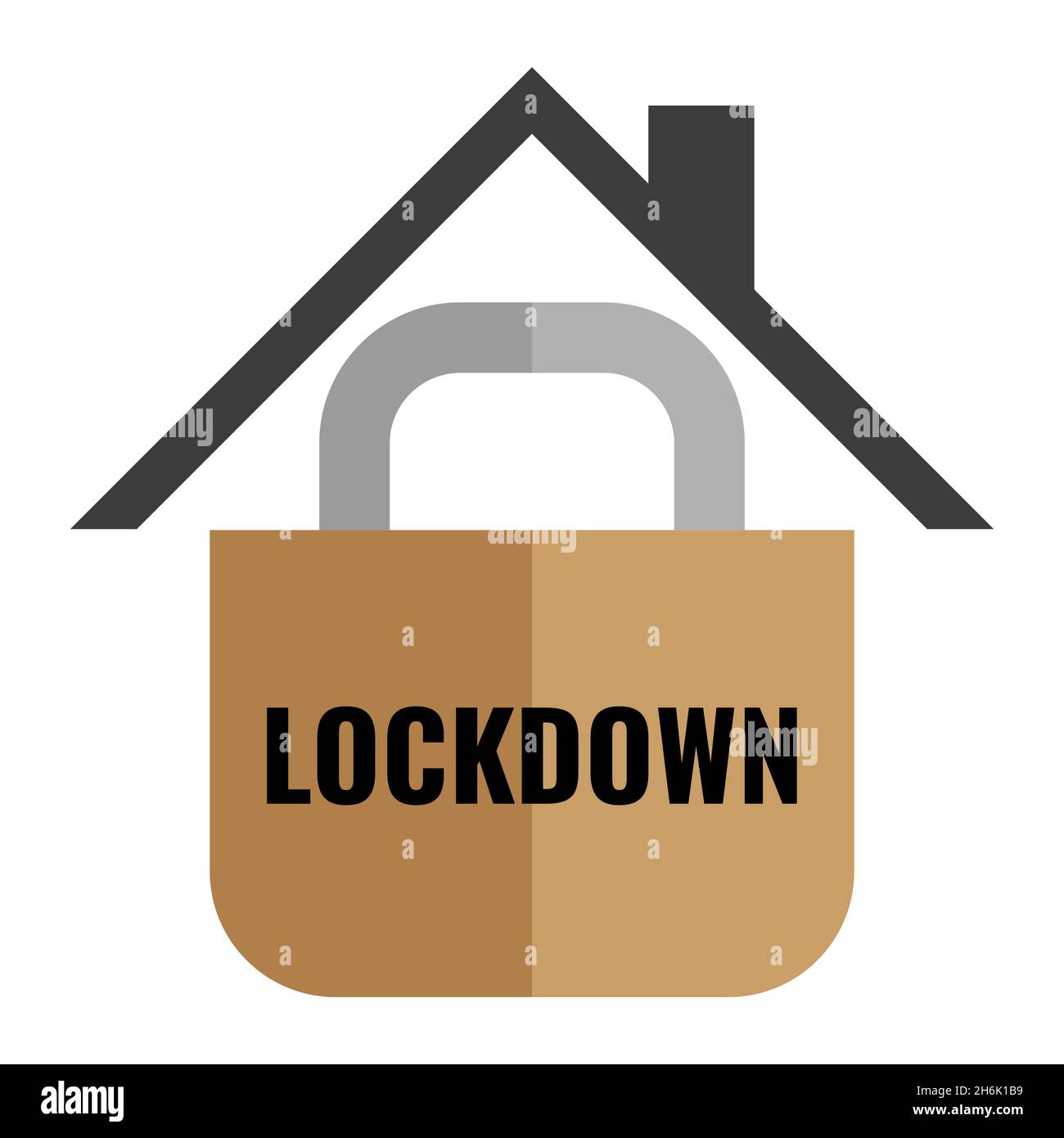 Lockpad sign with lockdown text and roof of the house, covid-19 ...