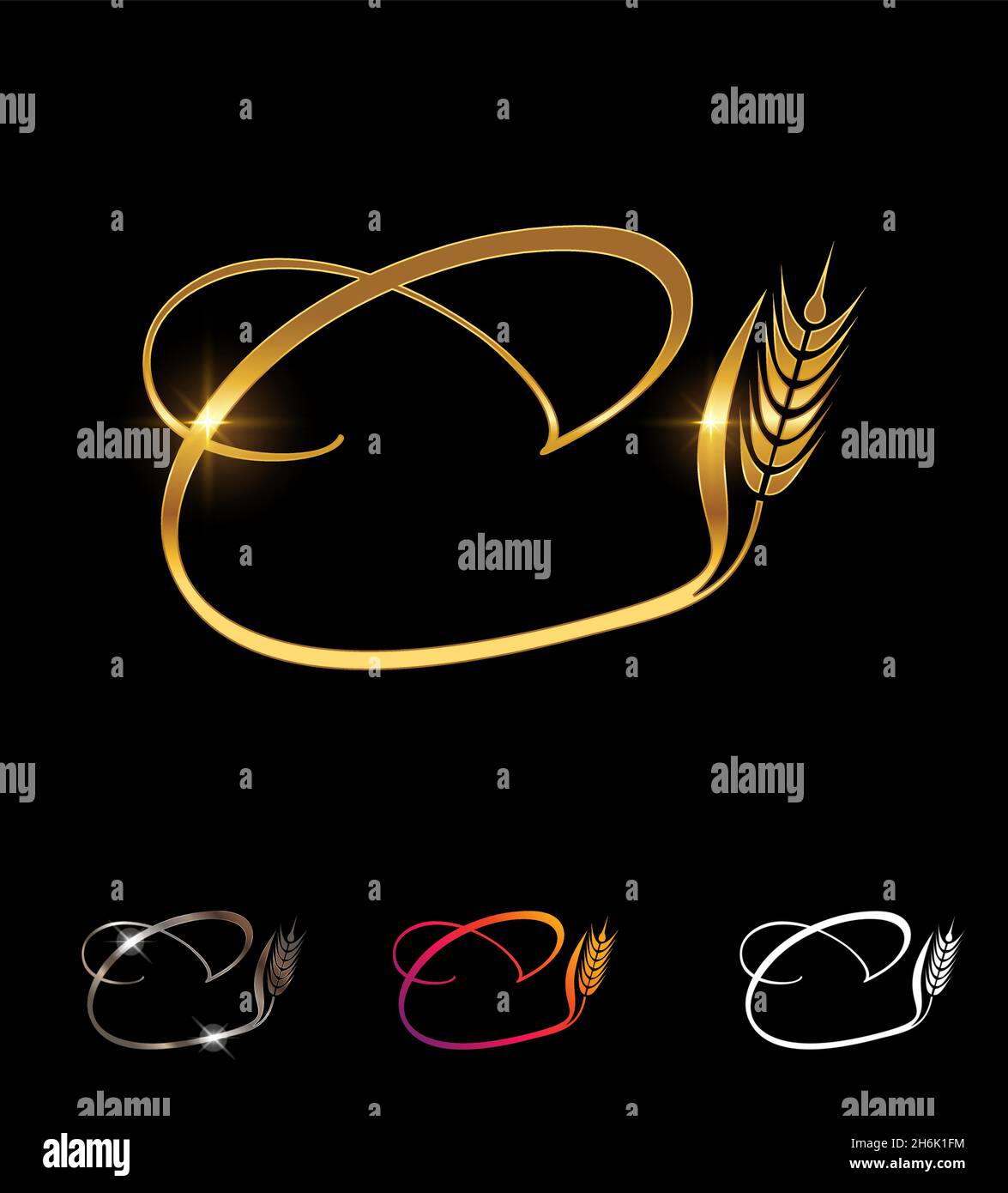 Letter C monogram for Grain and Wheat in gold nad chrome color option ...
