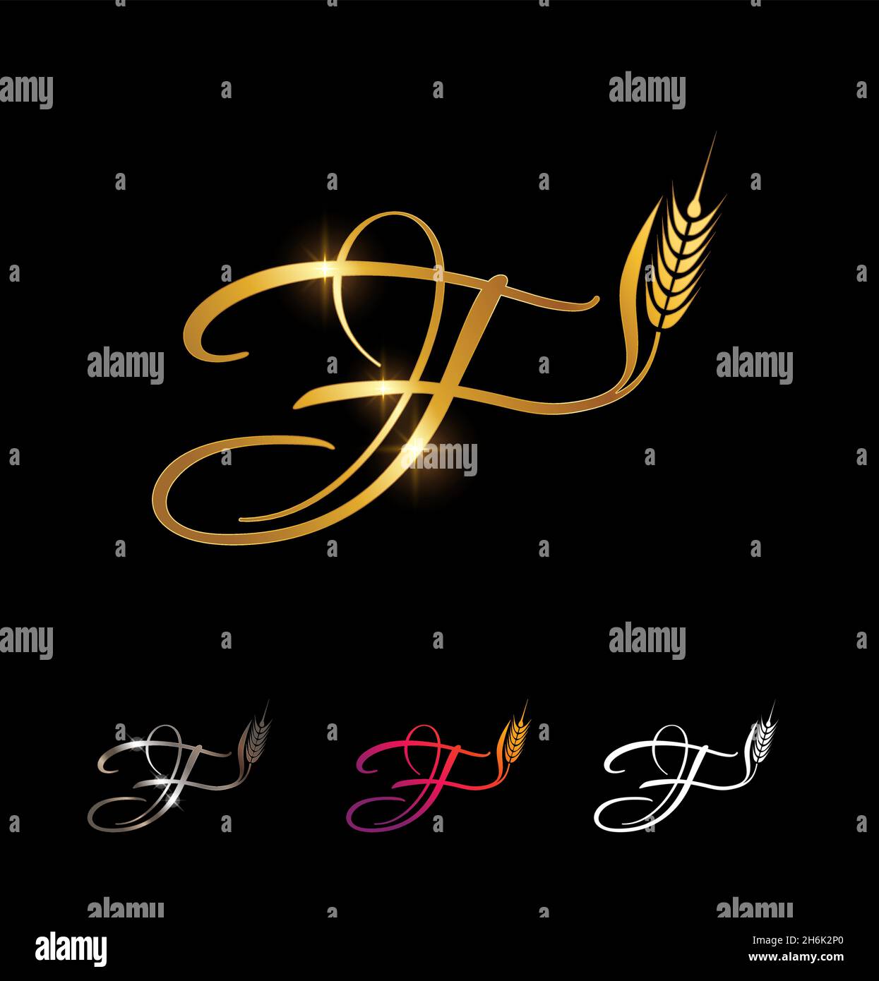 A Vector Illustration set of Golden Wheat and Grain Monogram Initial Letter F Stock Vector Image ...