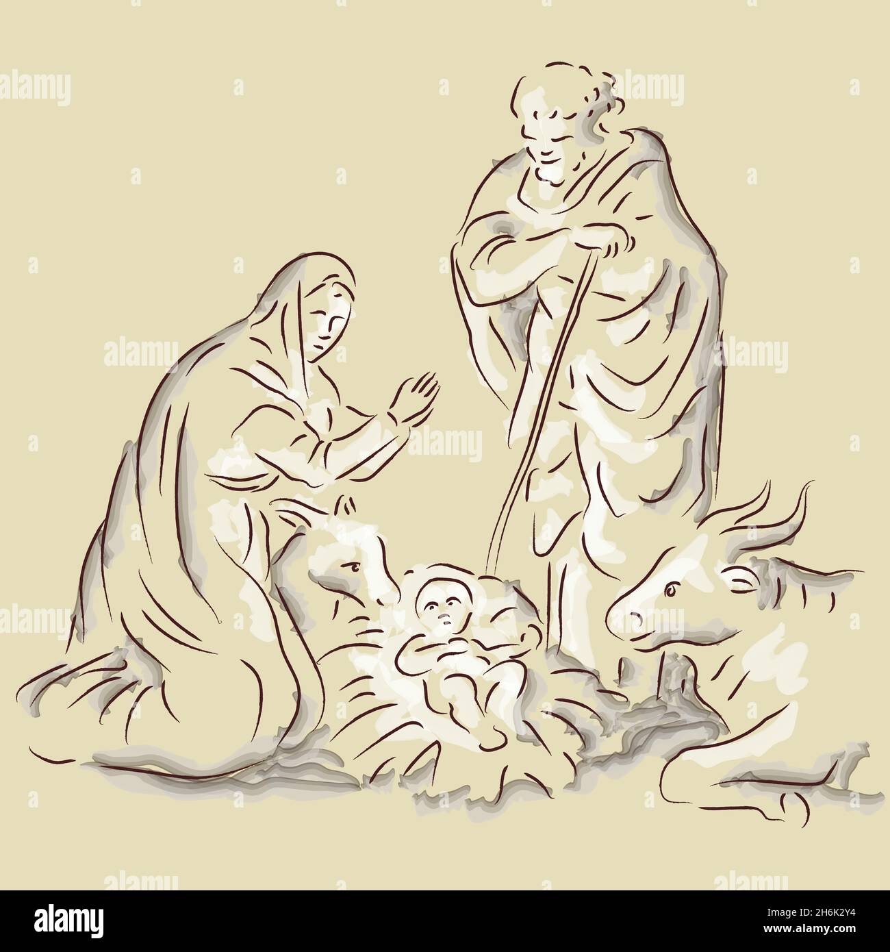 Birth of baby Jesus, image of the nativity scene, Christian religious ...
