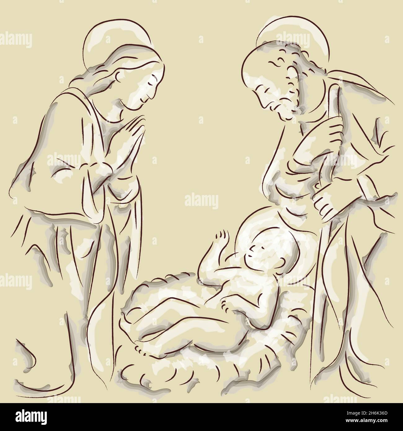 Birth of baby Jesus, image of the nativity scene, Christian religious ...