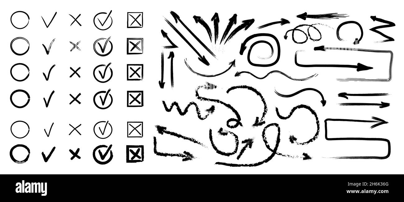 Check and cross mark vector set. Marker cross brush signs. Arrows ...