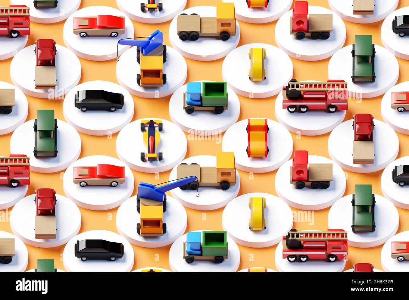 3d illustration colorful models of children's cars of various types ...