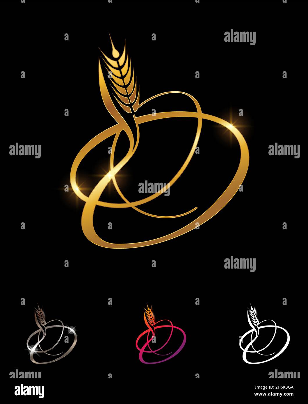 A vector Illustration set of Golden Wheat Grain Monogram Initial Letter O Stock Vector Image ...