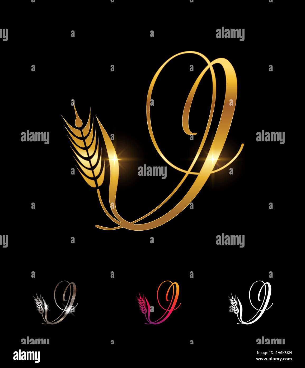 A Vector Illustration set of Golden Wheat and Grain Monogram Initial ...