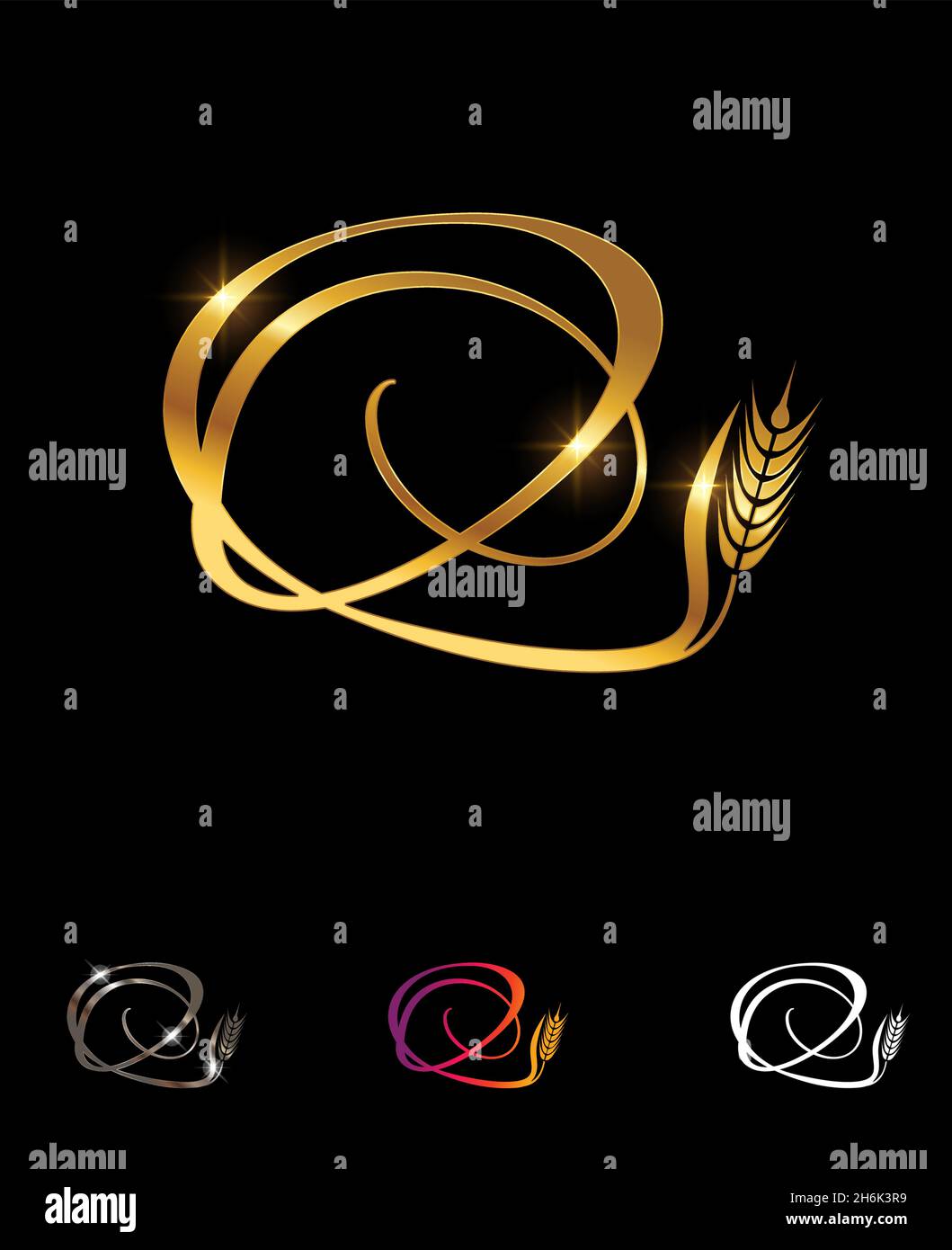 A vector Illustration set Golden Wheat and Grain Monogram Initial Letter Q Stock Vector Image ...
