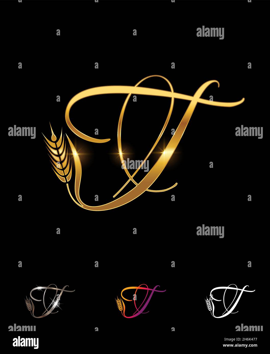 A Vector Illustration set of Golden Wheat and Grain Monogram Initial ...