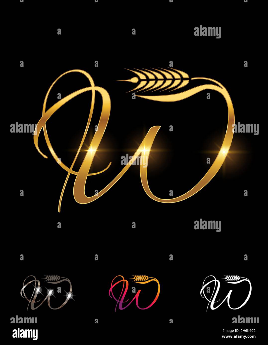 A vector Illustration set of Golden Wheat and Grain Monogram Initial Letter W Stock Vector Image ...