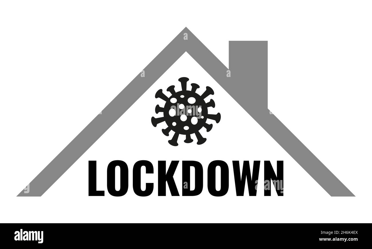 Lockdown text and roof of the house, covid-19 quarantine, epidemic ...