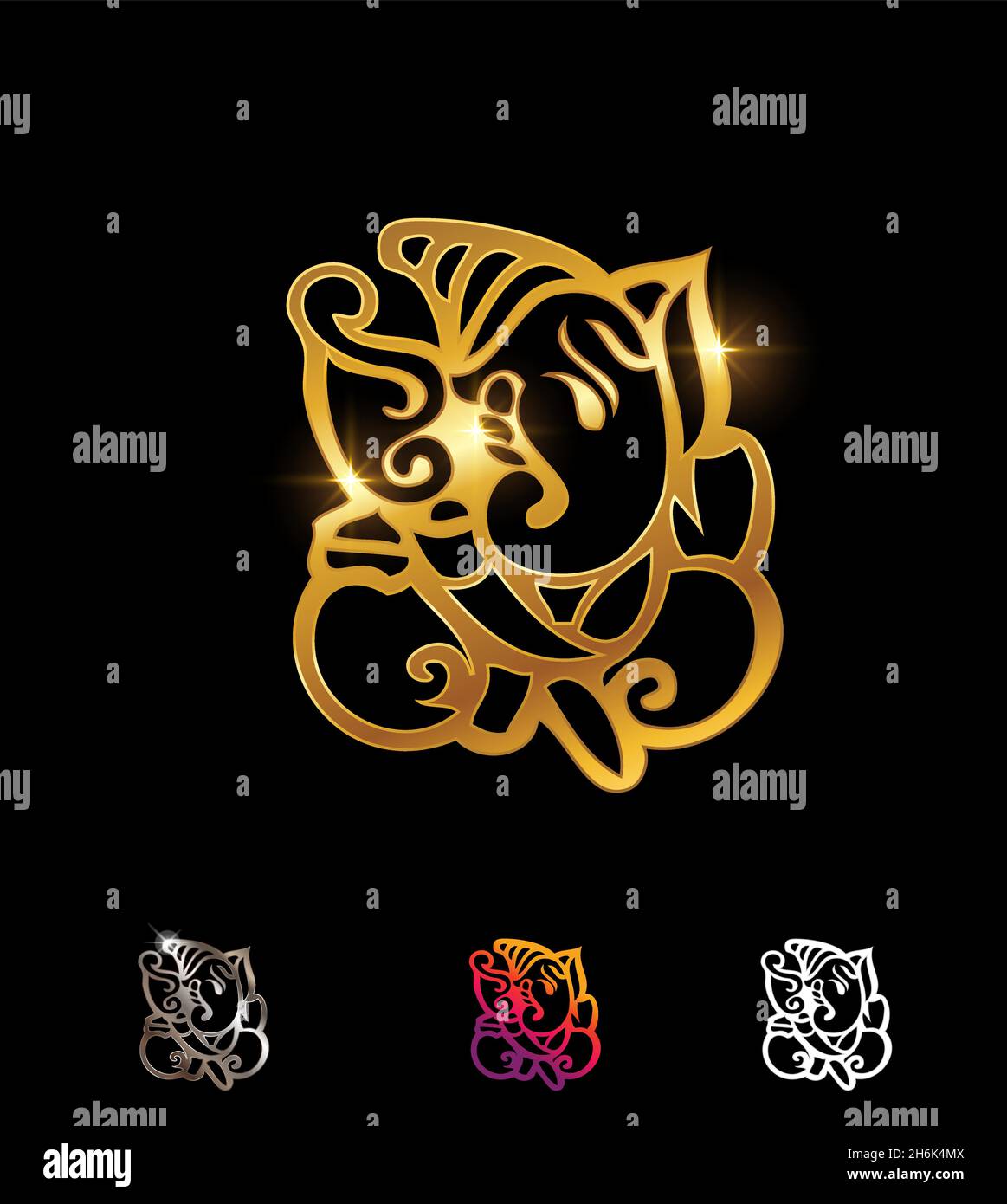 A vector illustration set of Golden Ganesha Vector Sign Stock Vector ...