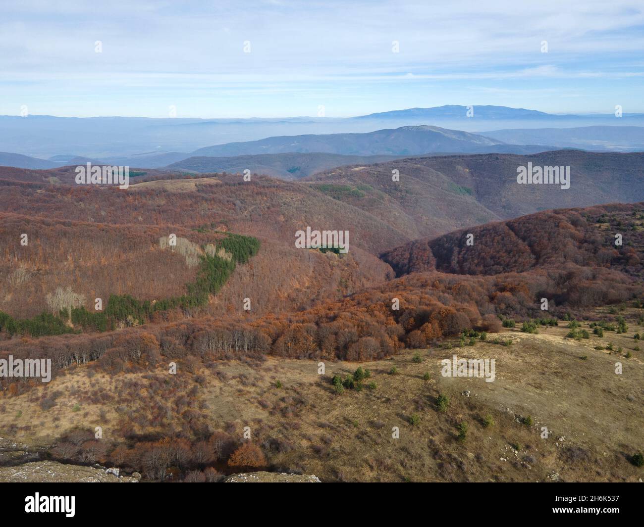 Autumn view of Konyavska mountain near Viden Peak, Kyustendil Region ...