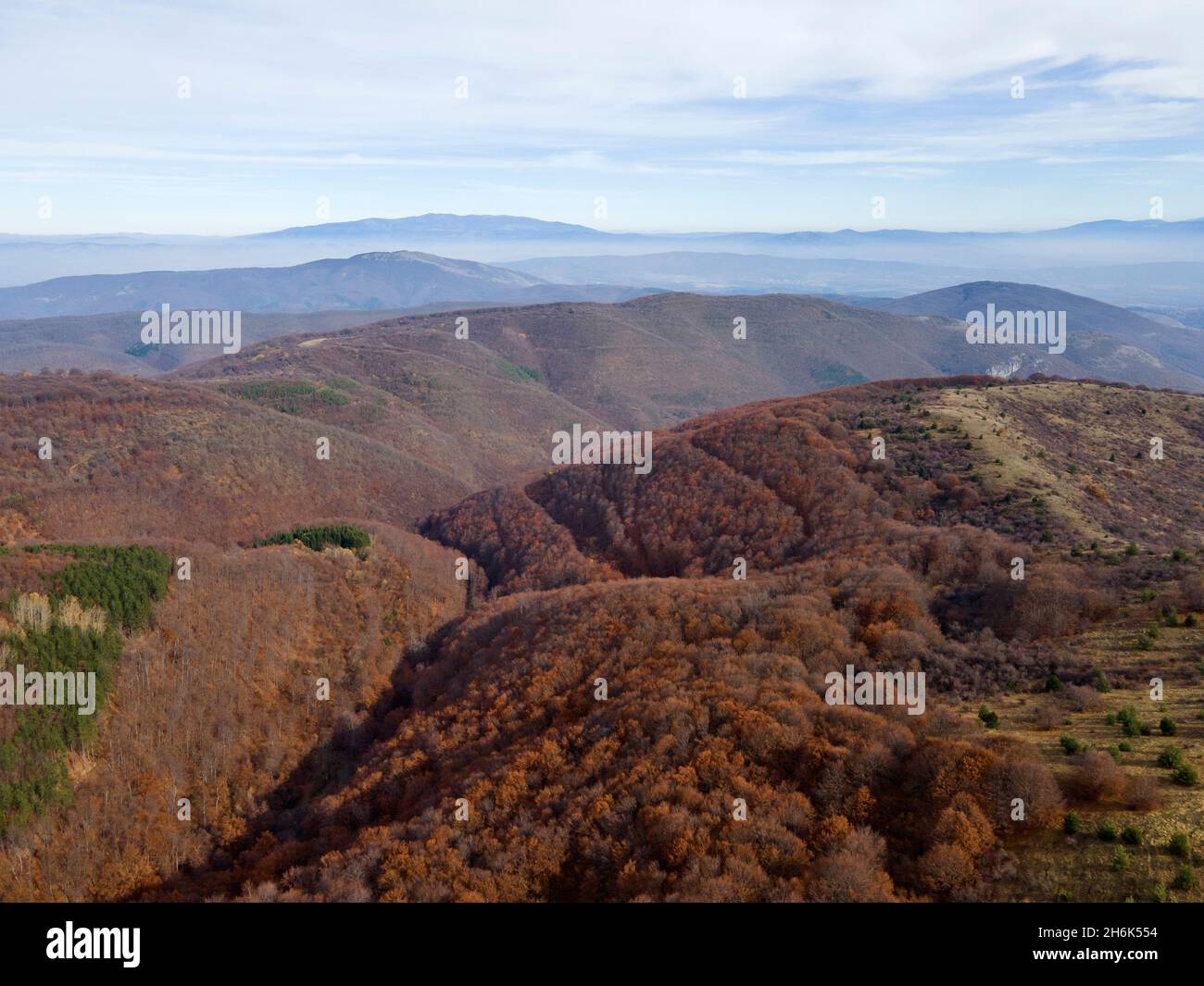 Autumn view of Konyavska mountain near Viden Peak, Kyustendil Region ...