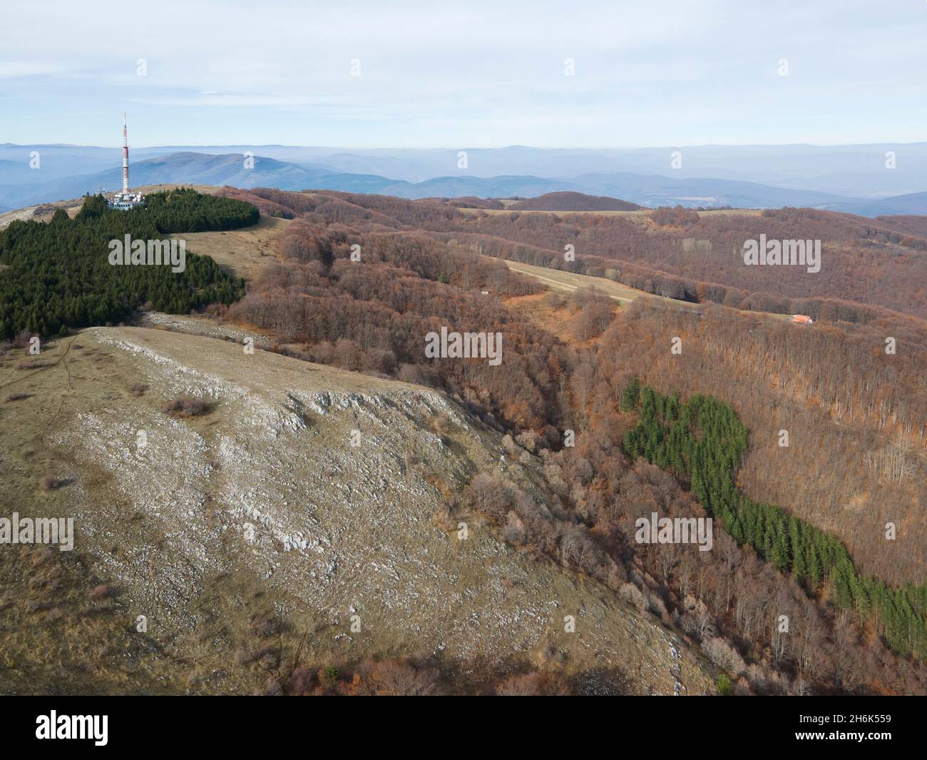 Autumn view of Konyavska mountain near Viden Peak, Kyustendil Region ...