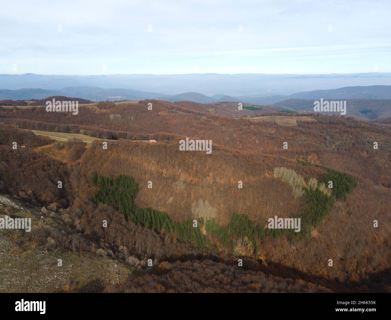 Autumn view of Konyavska mountain near Viden Peak, Kyustendil Region ...
