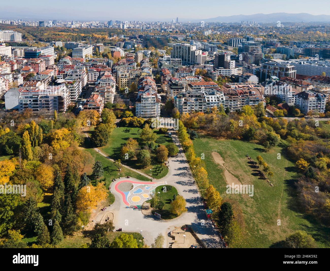 Amazing Aerial Autumn view of South Park in city of Sofia, Bulgaria ...