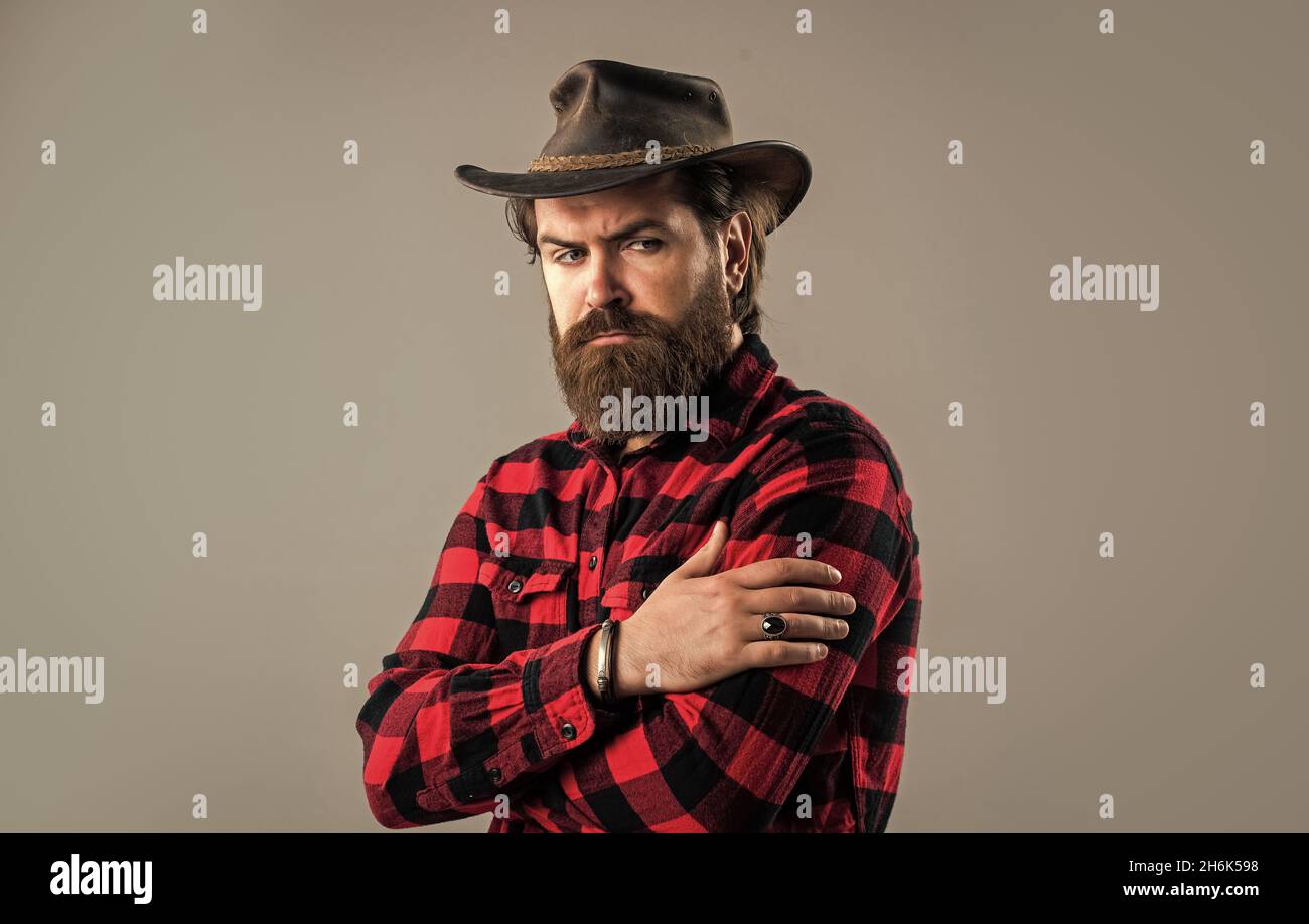 Confident cowboy man with stylish facial hair, beard and mustache Stock ...