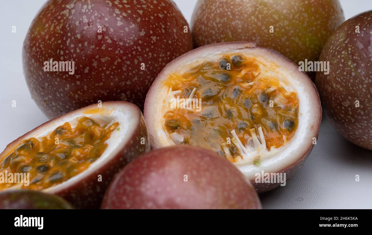 Passion Fruit Closeup Exotic Maracuja Granadilla Maracuya Parcha Passiflora Edulis