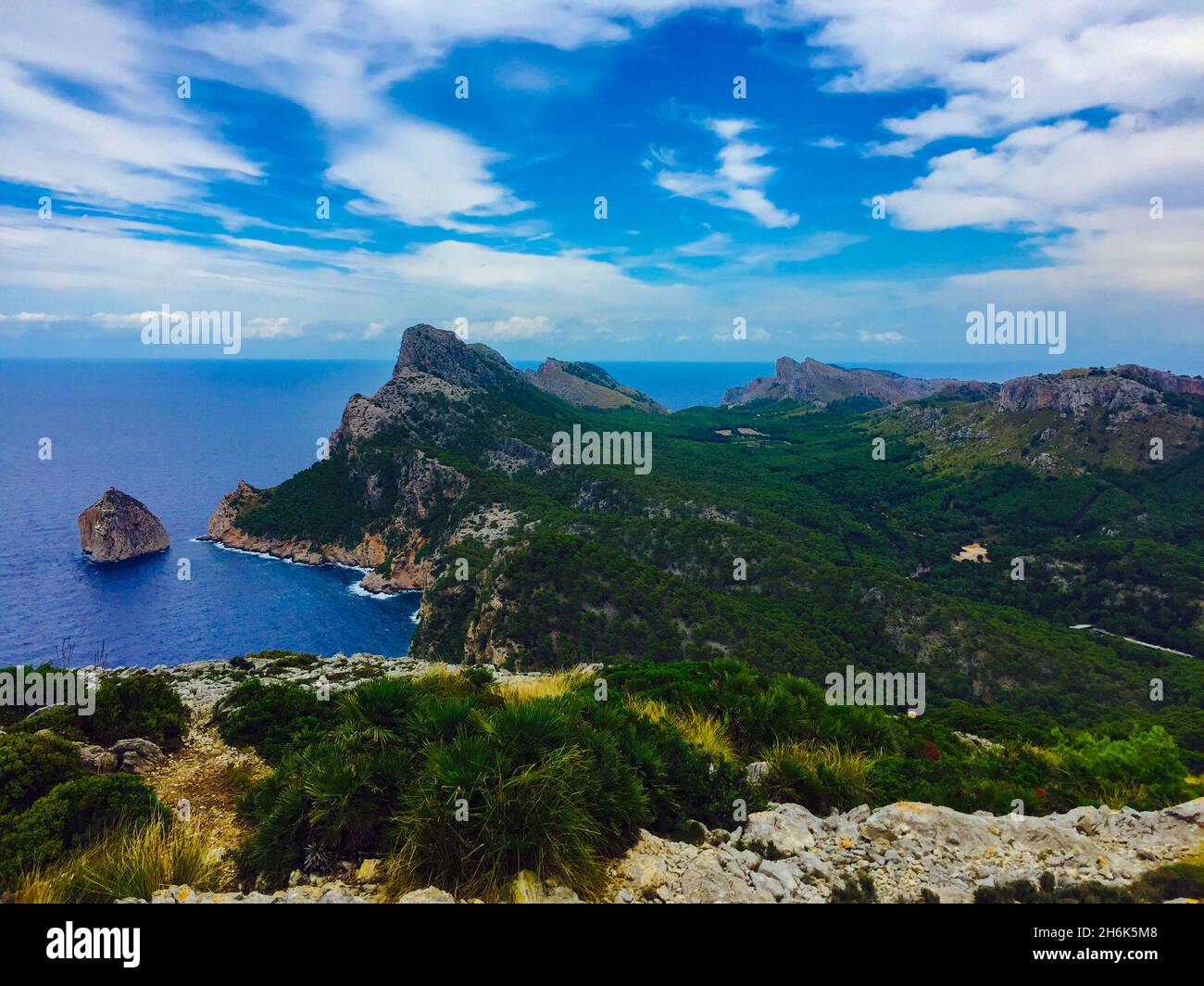 View from the top of Cliffside near the coast in Mallorca, Spain Stock ...