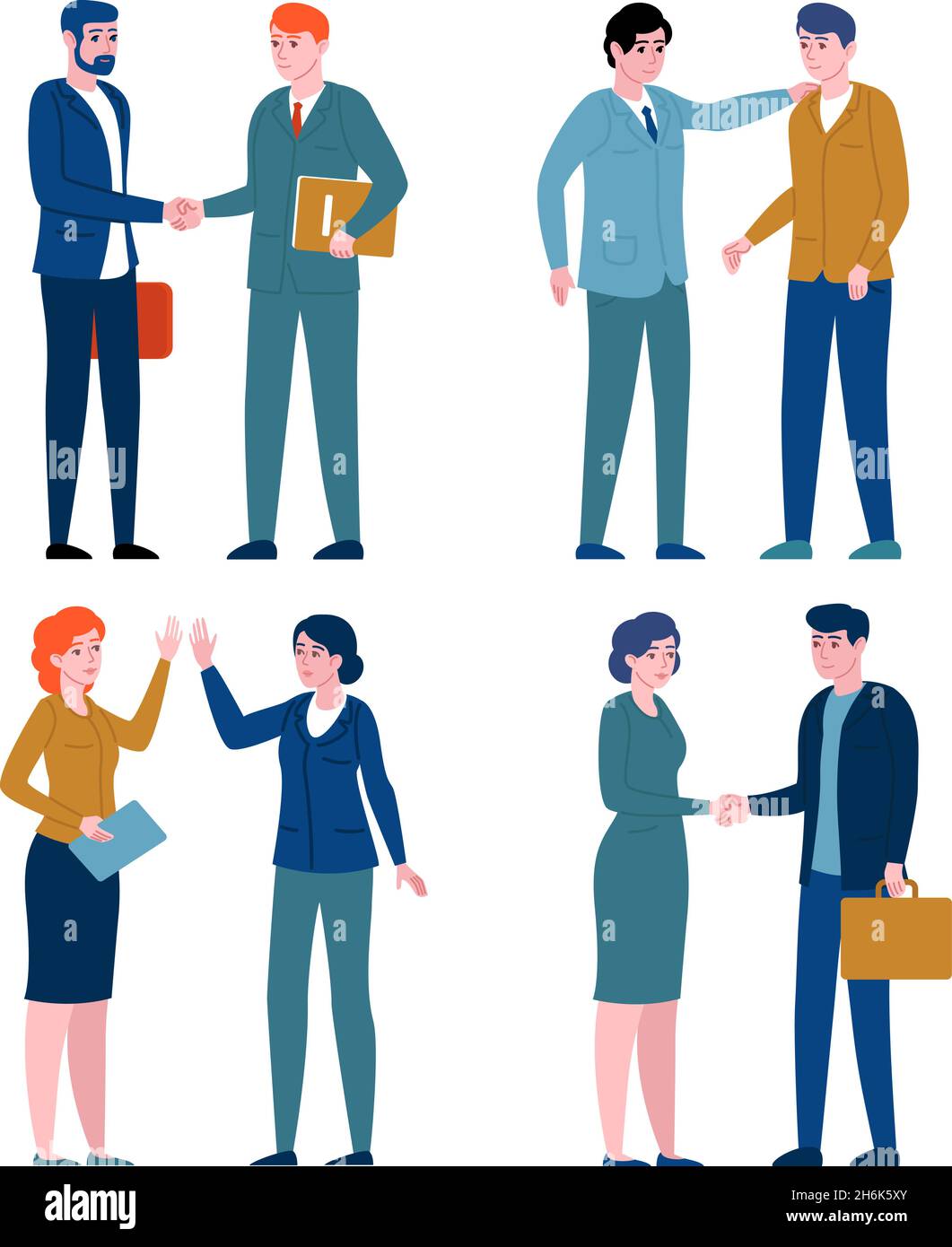 Business greeting people. Office employees greet with gestures ...