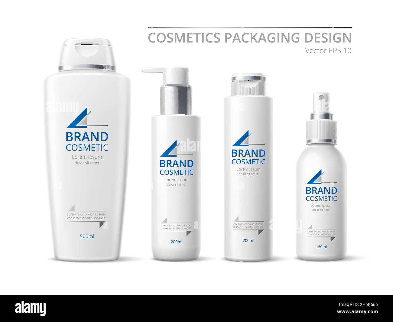 Realistic brand cosmetic bottles. White design products pack, 3d ...