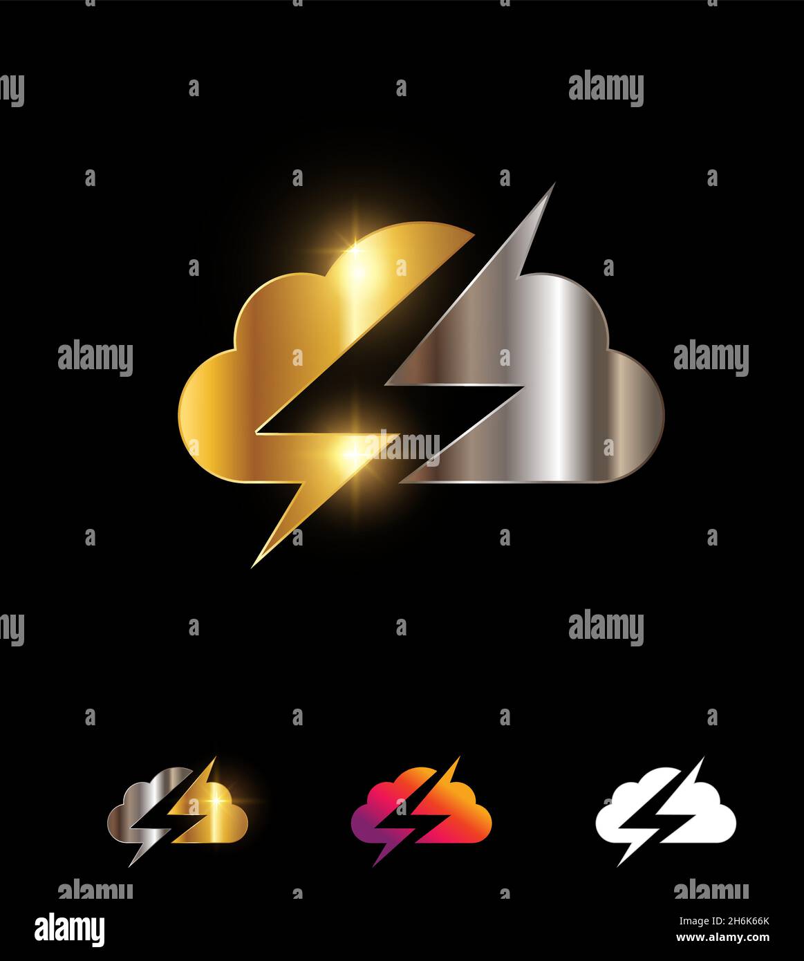 A vector Illustration set of Gold Lightning and Cloud Vector Sign in ...