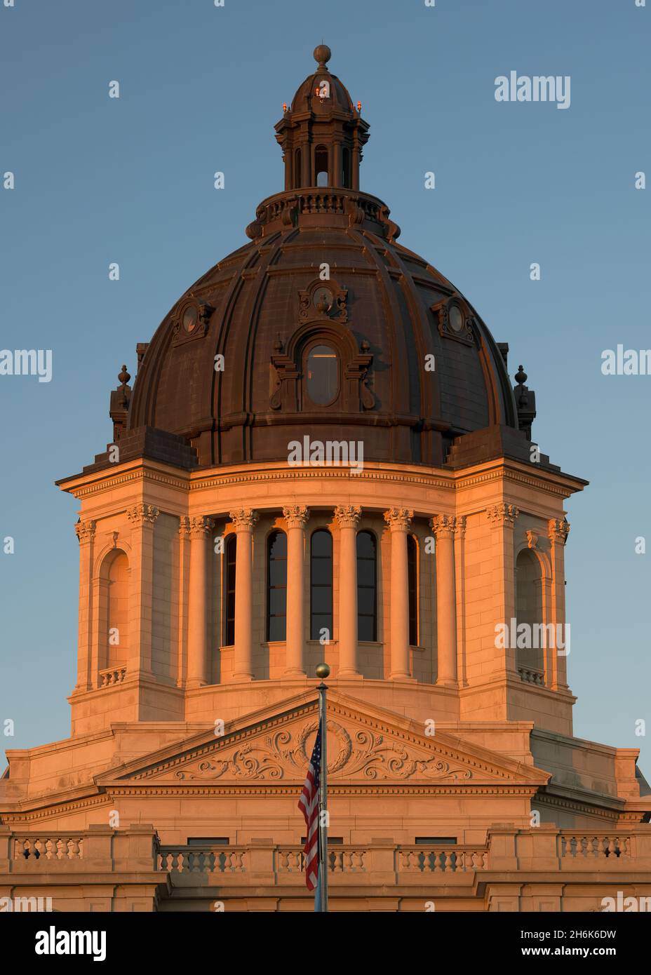 Sunset warms the exterior of the South Dakota State Capitol building in ...