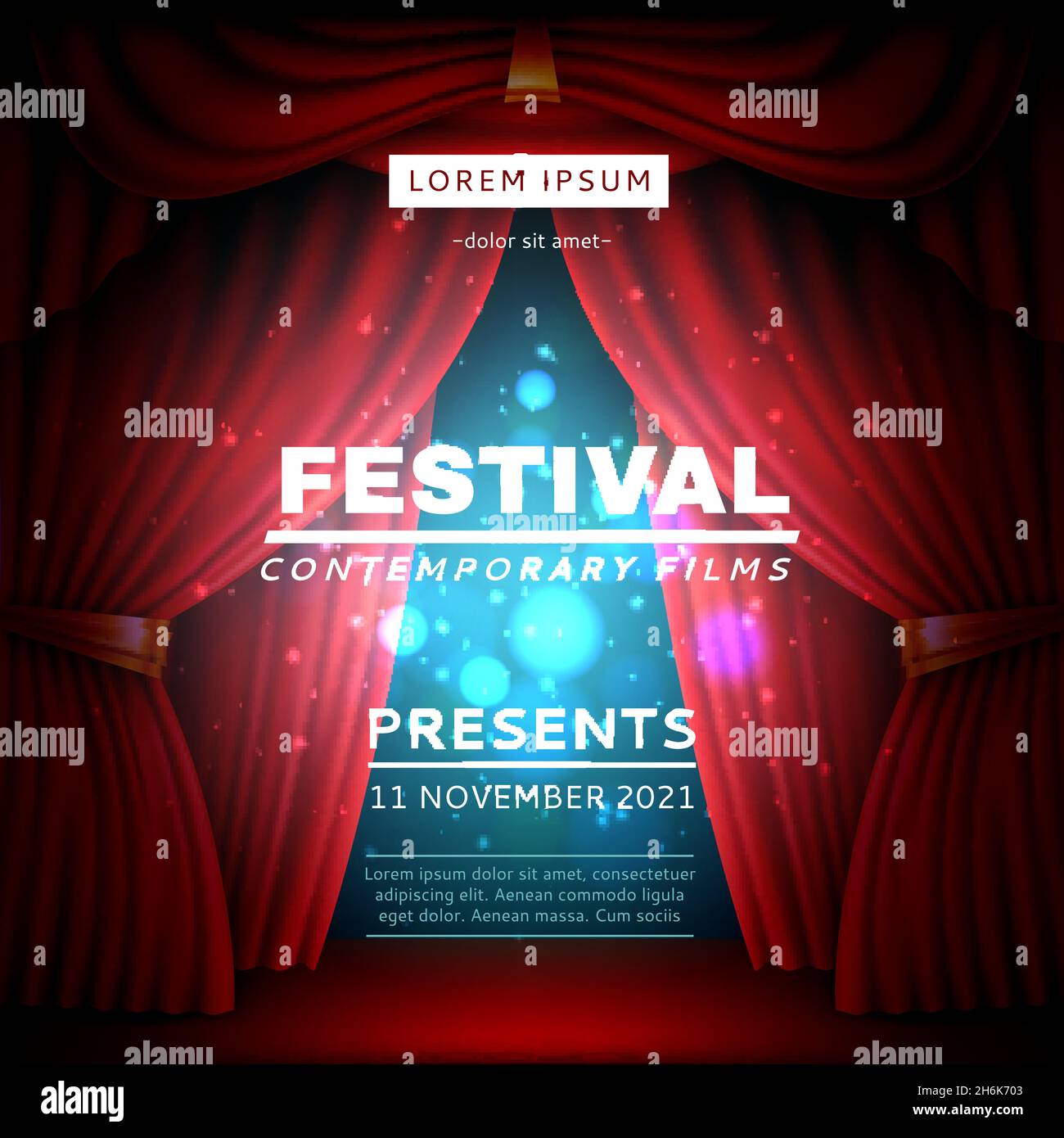 Stage curtain poster. Festival opening banner with realistic red heavy ...