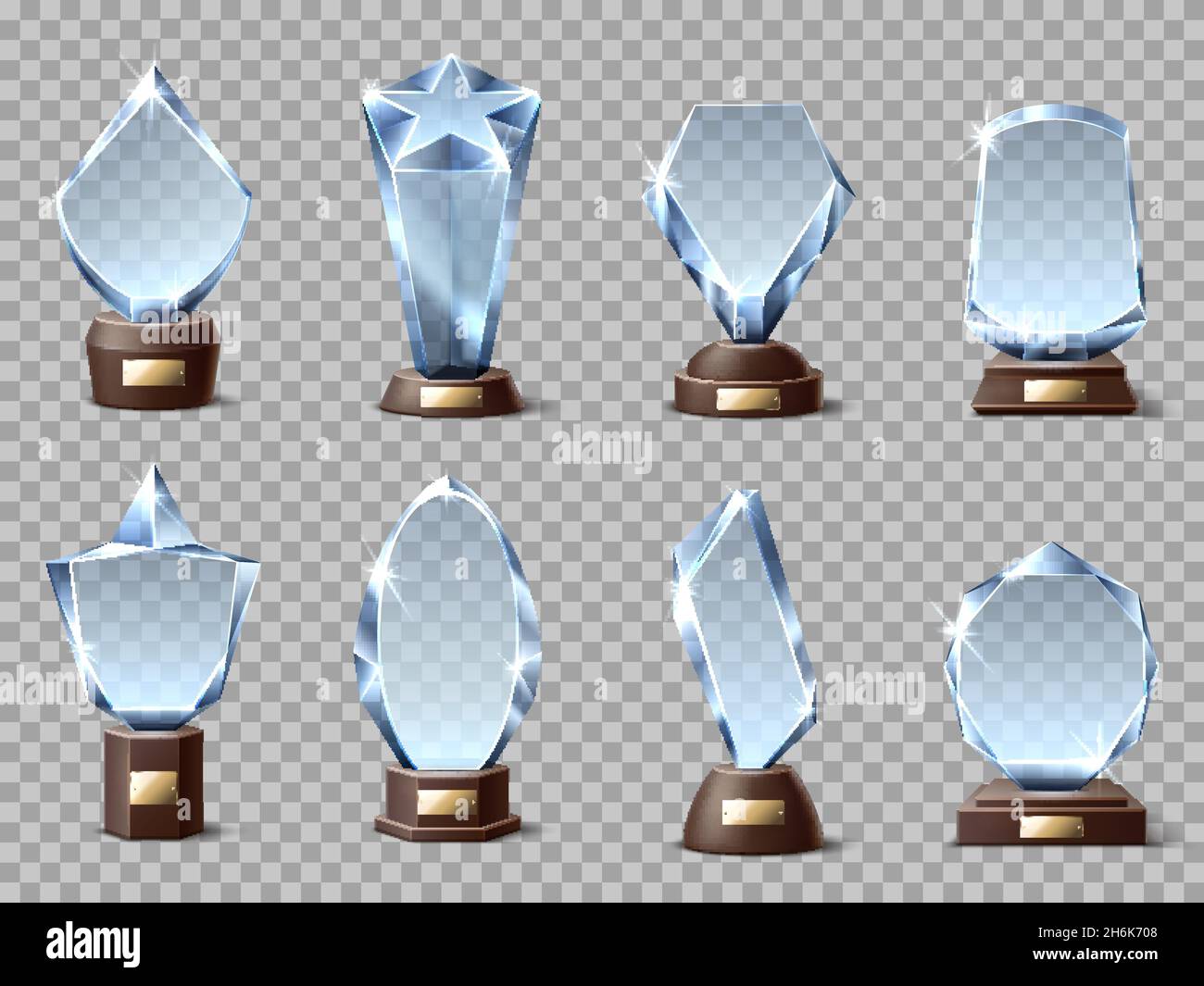 Realistic glass trophies. Modern shapes crystal winners awards, 3d ...